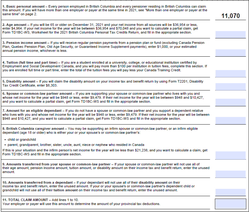 [세금 이야기] 캐나다에서 일할 때 세금 신고서 TD1, TD1BC 작성법 : 네이버 블로그