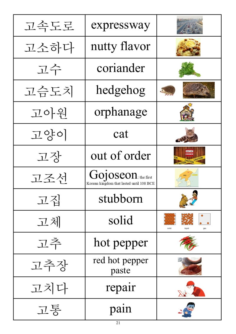 한글 기초 사전 고로 시작하는 단어 모음 Words Collection Of Starting With 고