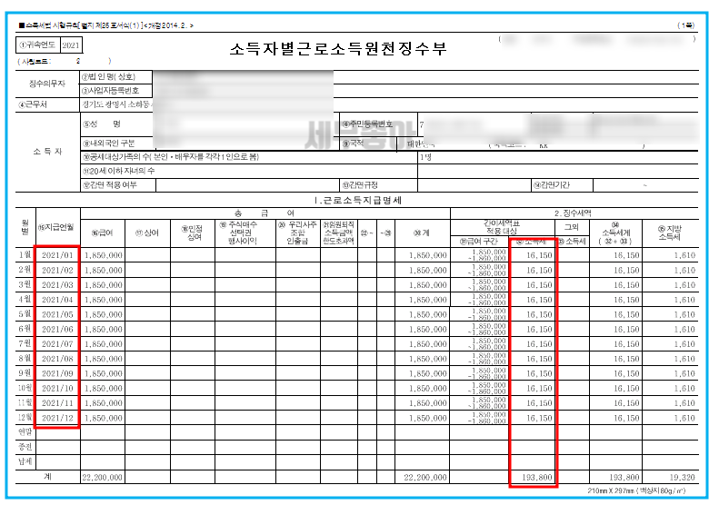 근로소득원천징수부와 근로소득원천징수영수증 차이발급방법 네이버 블로그