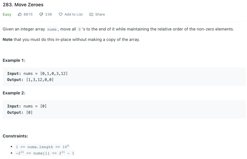 [LeetCode] 283. Move Zeroes (JavaScript) : 네이버 블로그