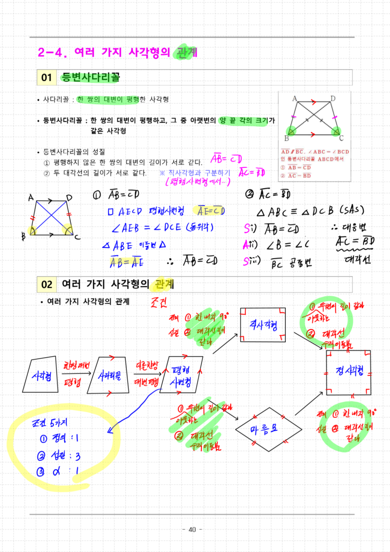 중2-2개념_열번째 : 여러가지 사각형 사이의 관계 (등변사다리꼴) : 네이버 블로그
