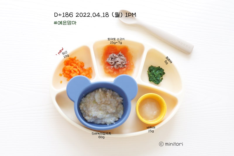 D186 초기토핑이유식 식단 5배녹미잡곡죽 당근 토마토소고기 청경채 배퓌레 당근퓌레 다진당근큐브 만들기 네이버 블로그