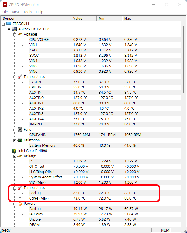 컴퓨터 CPU 그래픽카드 온도 측정 및 팬 속도 체크 HW Monitor : 네이버 블로그