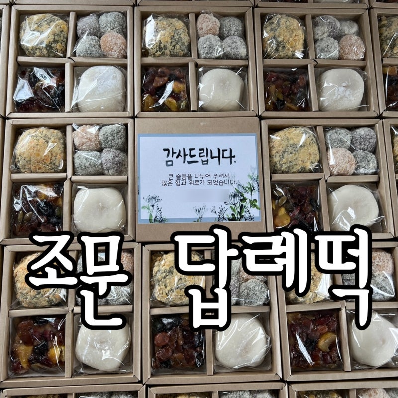 조문 답례떡 4구 렌틸콩 오메기 미니두텁 영양모둠찰떡 흰찹쌀떡 구성입니다 대전답례떡 조문준비 감사답례품 전문점 떡담