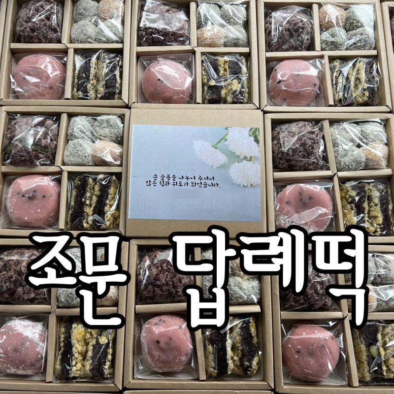 조문 답례떡 4구 제주오메기 미니두텁 백련초오메기 렌틸콩흑미찰떡 구성입니다 대전떡집 감사인사 조문답례품 전문점 떡담