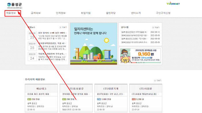 음성군청 홈페이지 일자리 구인구직 채용공고 고용센터 공공근로 알바 네이버 블로그