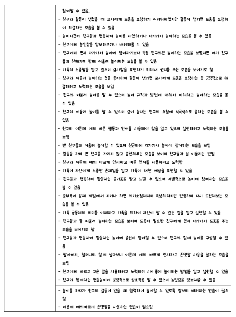 어린이집 관찰일지 영유아발달평가 사회관계 영역 예시문 만 3세 만 4세 네이버 블로그