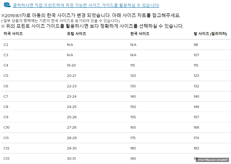 유아 크록스 키즈 사이즈 표 연령별 추천 네이버 블로그