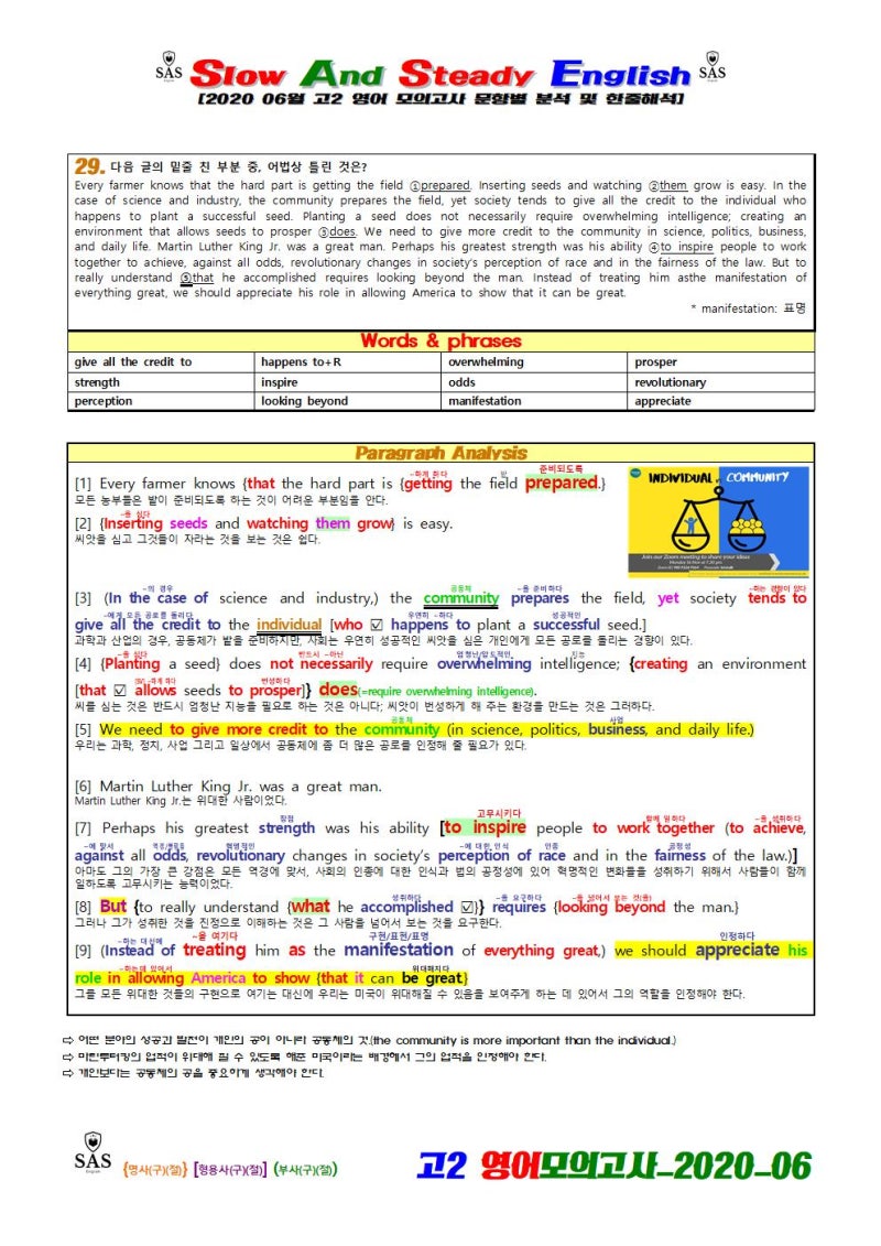 2020년 6월 고2 영어모의고사 문항별 분석 및 한줄해석pdf 파일한글파일구봉고 네이버 블로그