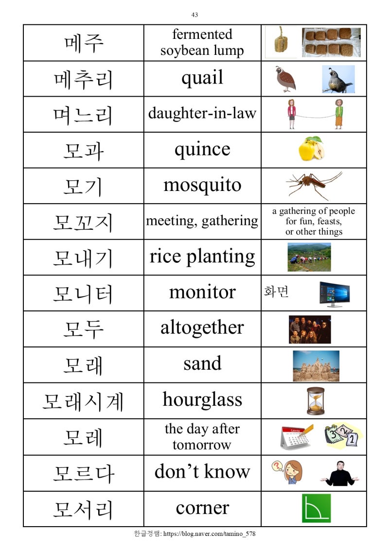 [받침 없는 단어]'ㅁ'로 시작하는 받침 없는 단어 (Words without a final consonant starting ...