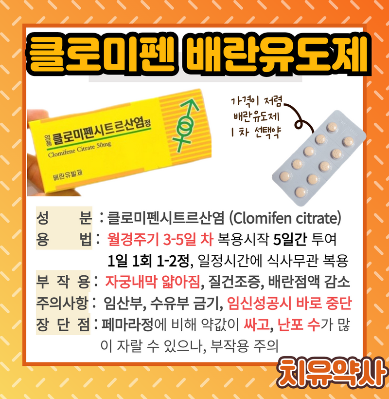 약사가 알려주는 배란유도제 클로미펜의 A To Z 성분 효능 용법 부작용 자주묻는질문 쌍둥이가능성 네이버 블로그