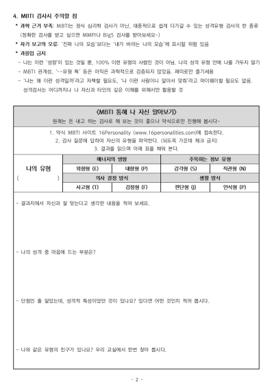 고등학교 심리학 시간에 Mbti 가르쳐 보기 Mbti 수업자료 Ppt 및 활동지 네이버 블로그