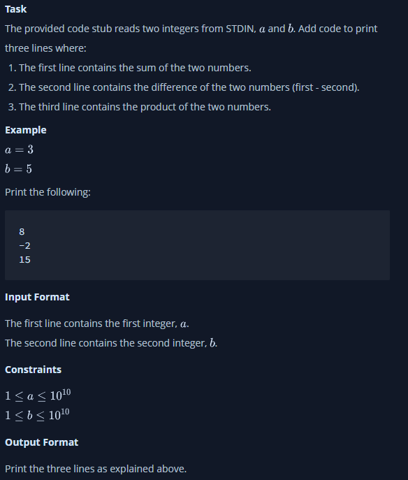 Python HackerRank 문제 3 - Arithmetic Operators : 네이버 블로그