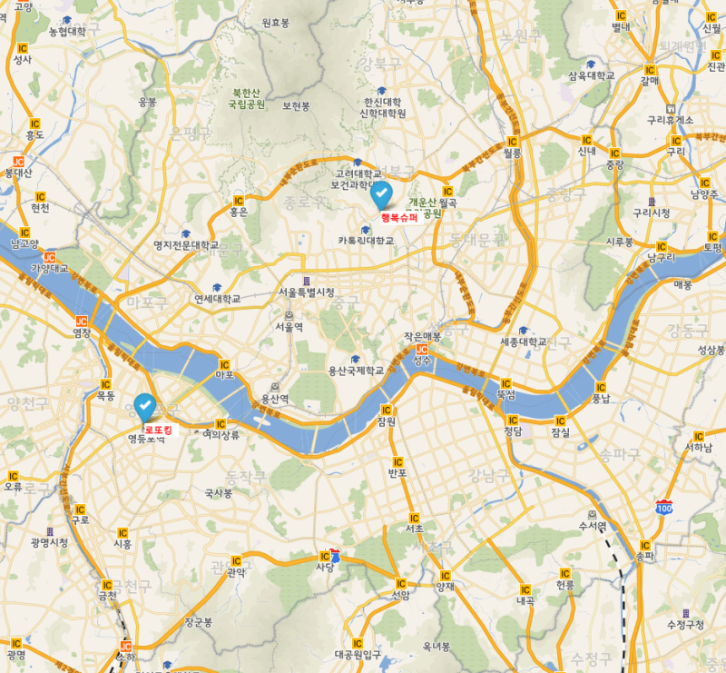 파이썬 주소 한글지도 위 표시하기, 기본 한글지명 지도, 회색배경 지도, 야간지도, 위성사진 지도 (국토부 국가공간정보 오픈 ...