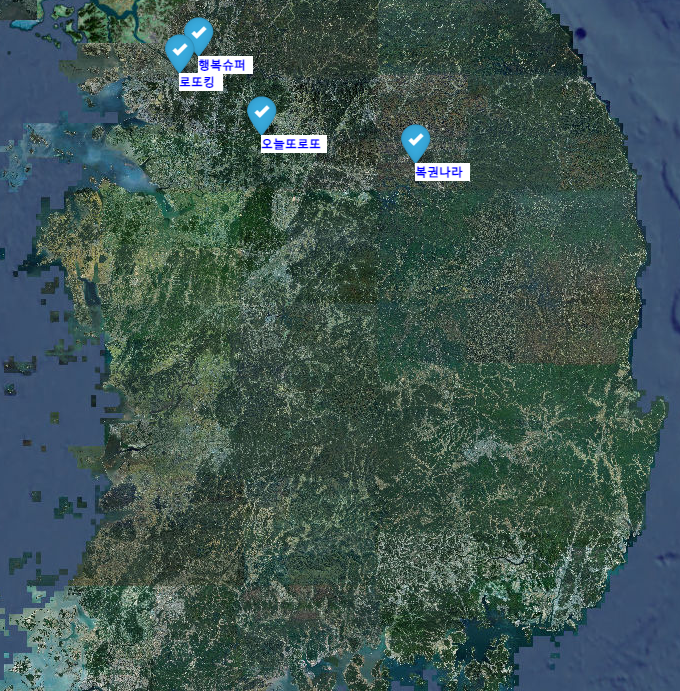 파이썬 주소 한글지도 위 표시하기, 기본 한글지명 지도, 회색배경 지도, 야간지도, 위성사진 지도 (국토부 국가공간정보 오픈 ...