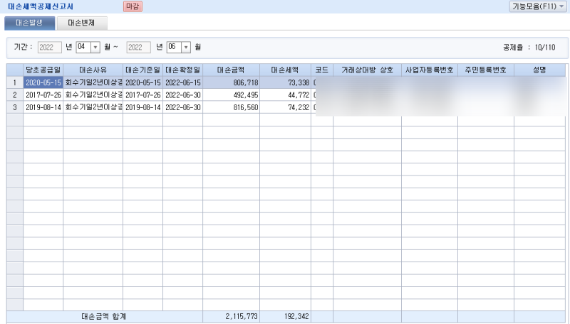부가세 확정신고 더존 대손세액공제 처리하기 회계 처리 분개 대손세액공제신고서 네이버 블로그