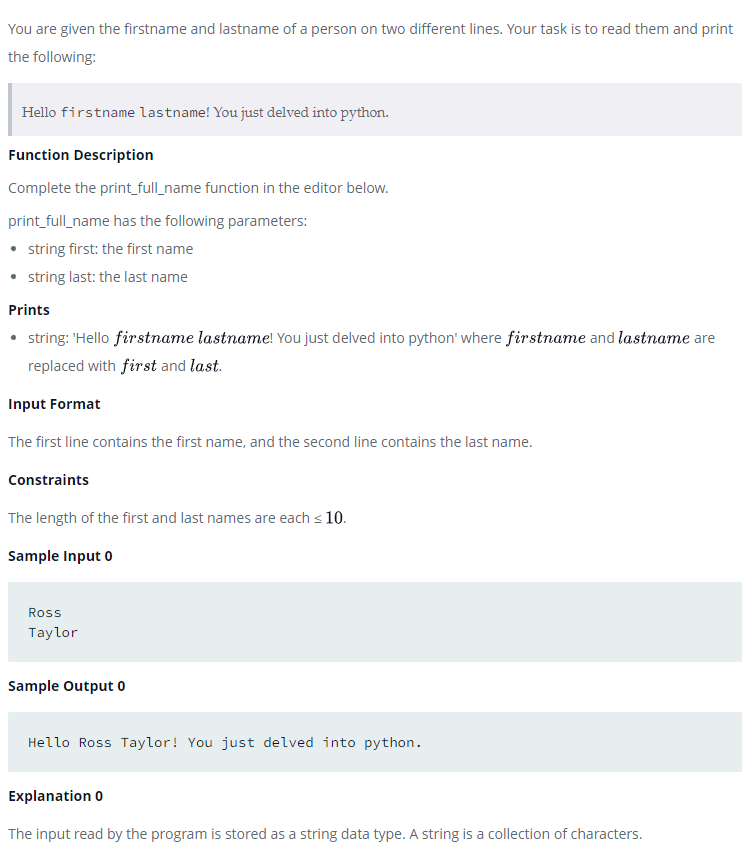 Python HackerRank 문제 14 - What's Your Name? : 네이버 블로그