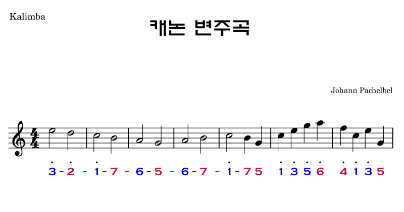 캐논 변주곡 칼림바 악보 쉬운 악보 무료 악보 네이버 블로그