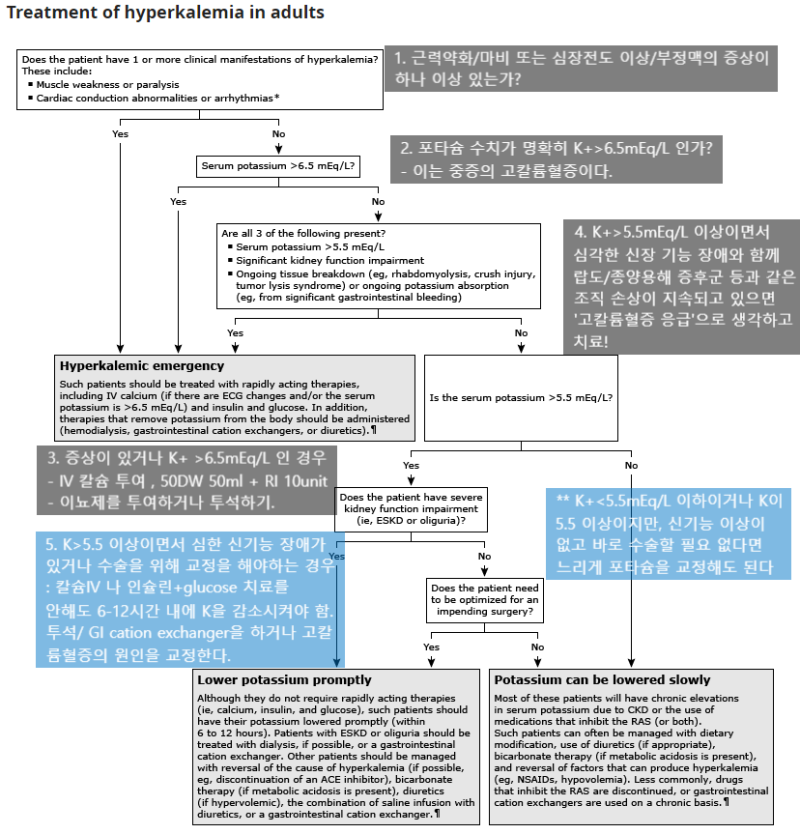 고칼륨혈증hyperkalemia의 증상 원인과 치료방법은 Calcium Gluconate와 Glucose Insulin