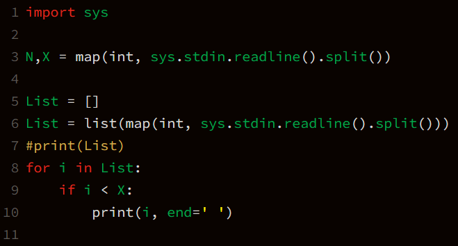 [백준] 10871번: X보다 작은 수 (파이썬) : 네이버 블로그