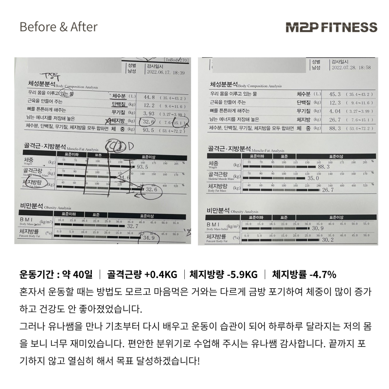 엠투피 임은점 2회 우수회원님의 다이어트 시작 성공 임은동헬스장 송모동헬스장 사곡동헬스장 임은동pt 상모동pt