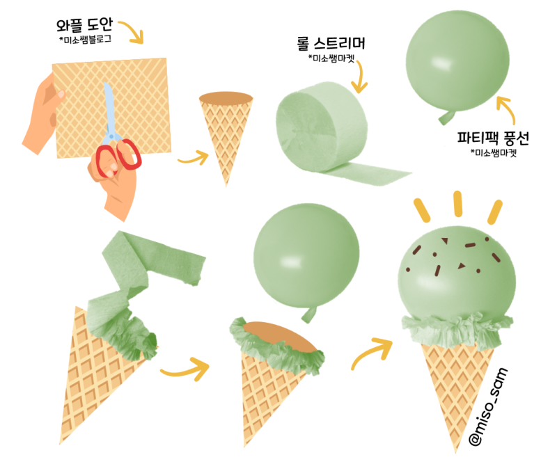 미소쌤 풍선 아이스크림콘 모빌 가랜드 만들기 아이스크림 파티팩 네이버 블로그