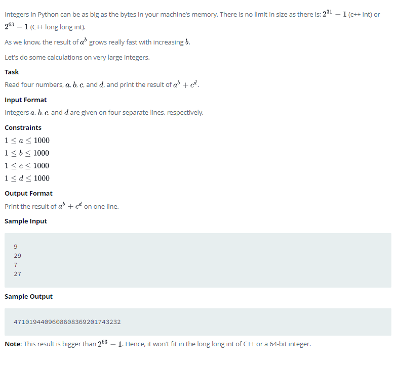 Python HackerRank 문제 46 - Integers Come In All Sizes : 네이버 블로그