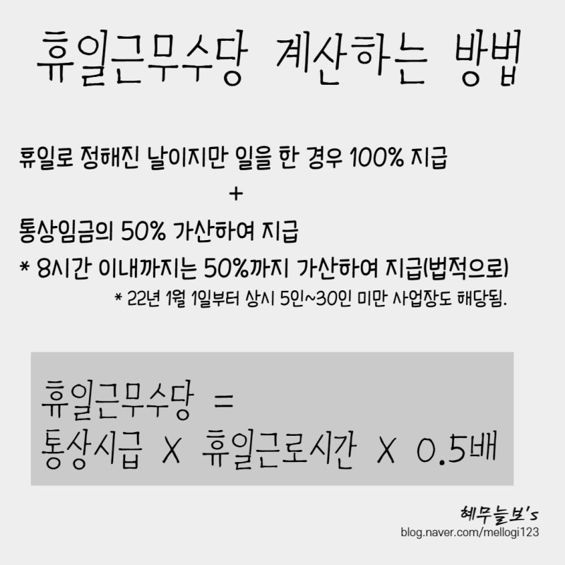 휴일근무 연장근무 야간근무수당 지급기준 계산방법 총정리 네이버 블로그