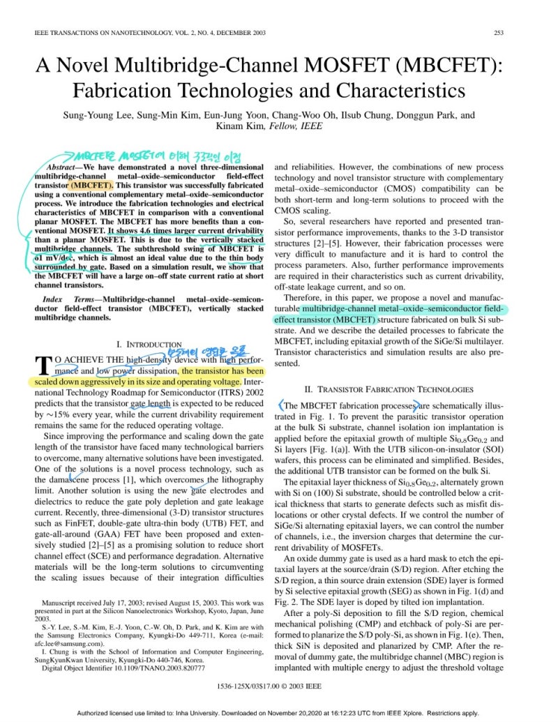A Novel Multibridge-Channel MOSFET(MBCFET) : Fabrication Technologies ...