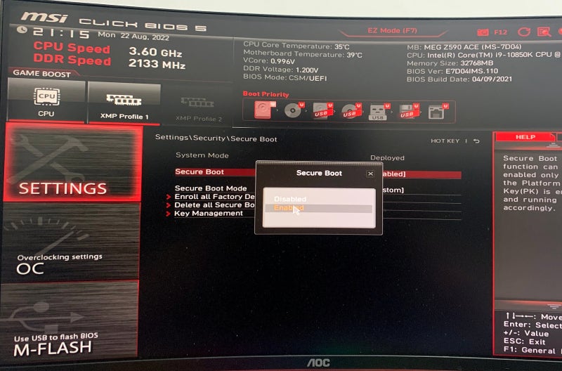 윈도우 11 설치하기 Msi 메인보드 보안부팅 활성화 Secure Boot 활성화 네이버 블로그