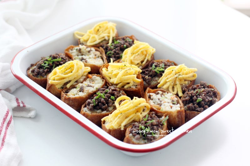 유부초밥 토핑 소고기 유부초밥 맛있게 만드는법 사각유부초밥 소풍 도시락 메뉴 네이버 블로그
