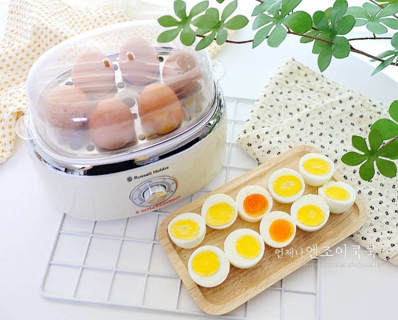 계란스텐찜기 전기찜기로 삶은계란 반숙란 계란완숙 만들기 달걀 삶는 시간 칼로리 껍질 잘까는법러셀홉스 레트로 계란찜기 사용법후기