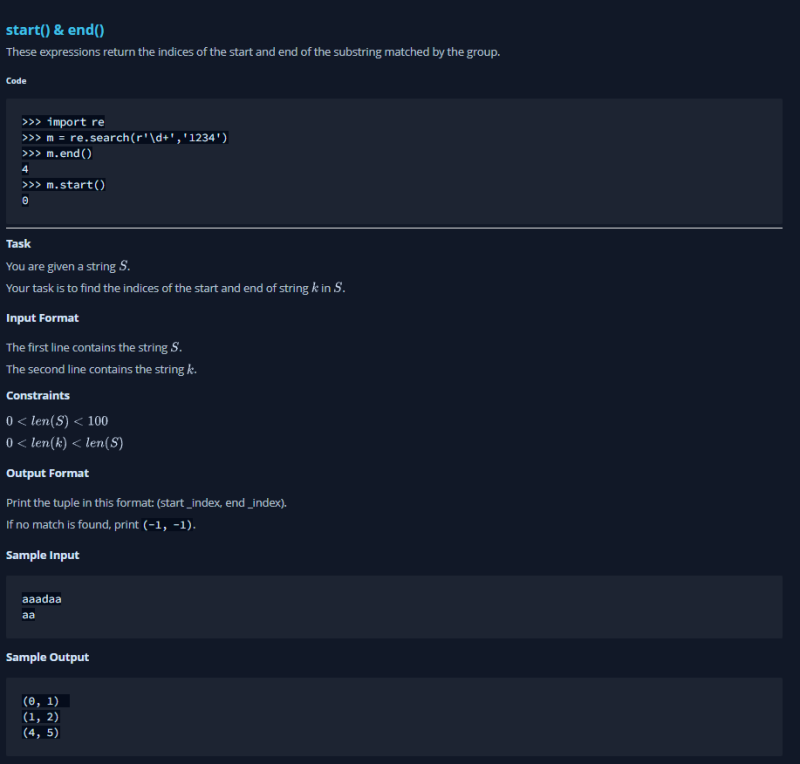Python HackerRank 문제 63 - Re.start() & Re.end() : 네이버 블로그