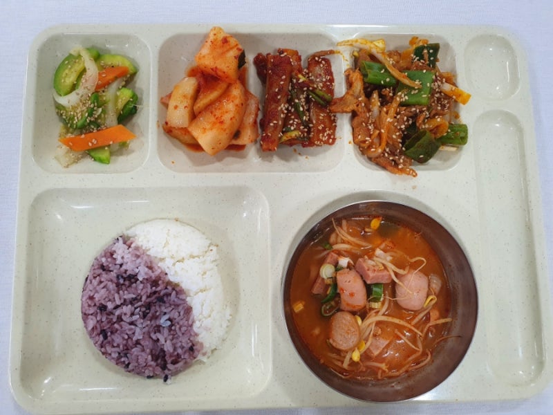 단체급식메뉴 부대찌개 제육볶음 호박새우젓볶음 우엉고추장무침 석박지 네이버 블로그