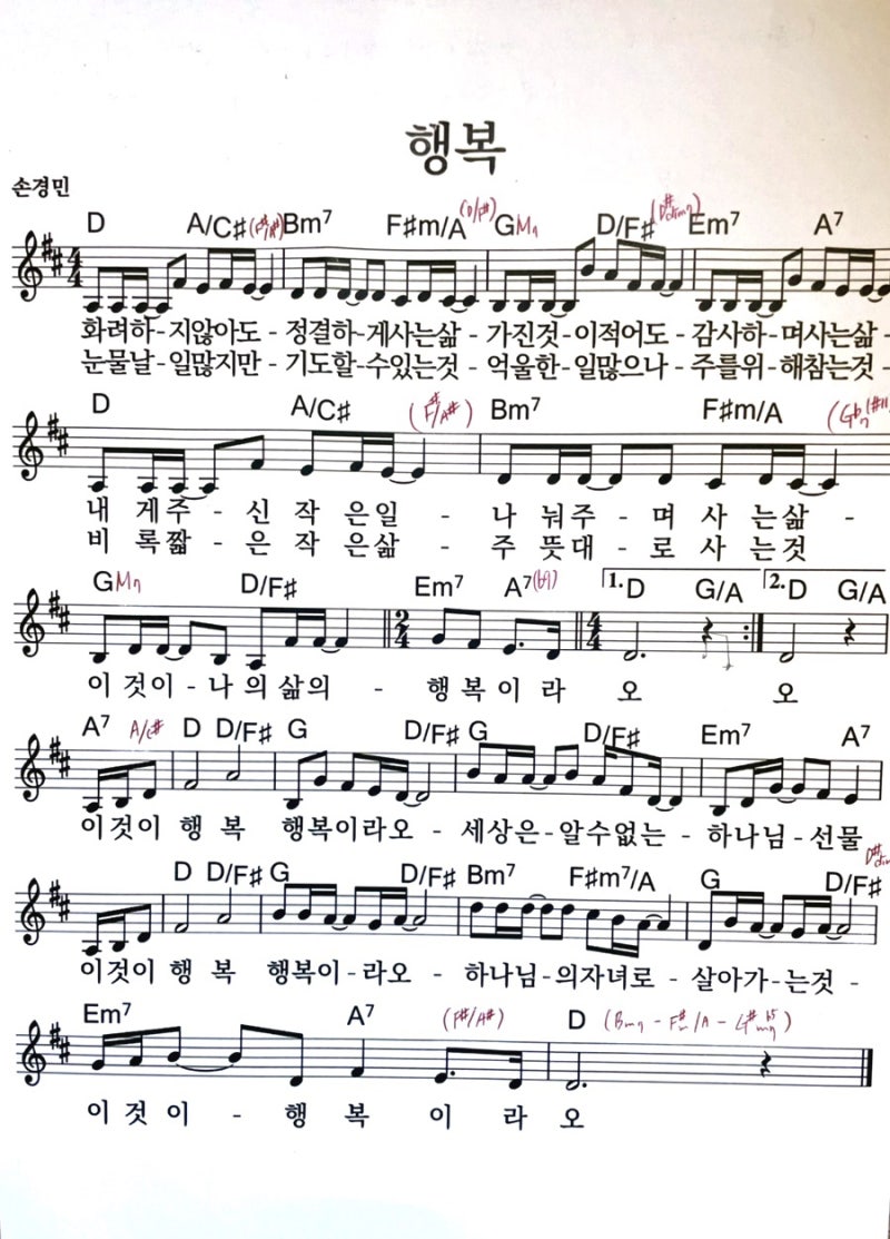 묵상찬양 l 행복 l 손경민 l 하니 l 편곡악보 : 네이버 블로그