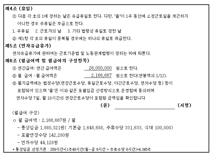 2022년 정규직 근로계약서 최저시급 9160 포괄임금제 등 네이버 블로그