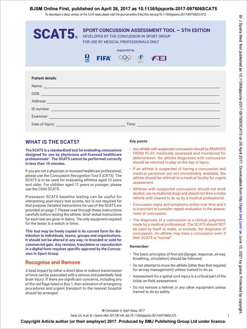 [스포츠 뇌진탕 Part3] SRC Assessment Tool, SCAT5 : 네이버 블로그
