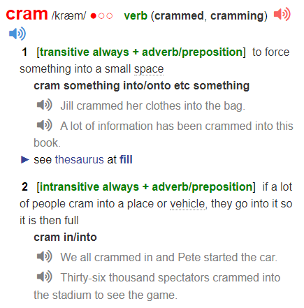 Cram/ Cram down / Cram into - 뜻 한방에 이미지로 기억하기 꽉 채워서 넣다, 벼락치기 공부 / 개걸스럽게 ...