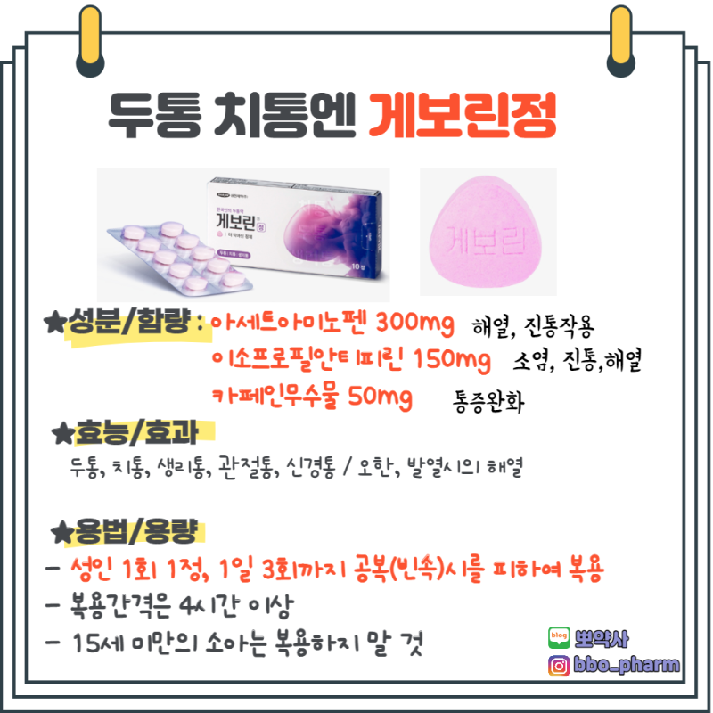게보린 종류 성분 비교 게보린 정 게보린소프트 게보린쿨다운 게보린릴렉스 네이버 블로그