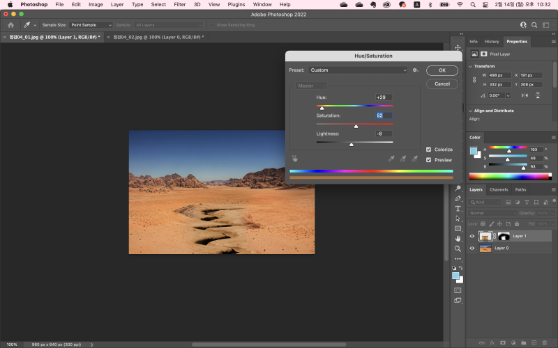 [포토샵] 색조 조절로 자연스럽게 사진 합성하는 3가지 방법 : hue/sat, color balance, luminosity ...