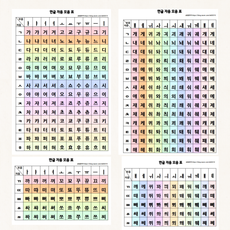 7세 한글공부 자음모음표 한글 자모 워크지 2탄 : 네이버 블로그