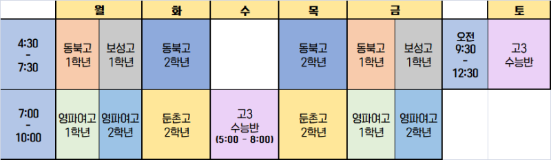 3월 시간표 227 일 업데이트 동북고 보성고 영파여고 둔촌고 영어 둔촌동 성내동 영어 하이스코어 영어학원
