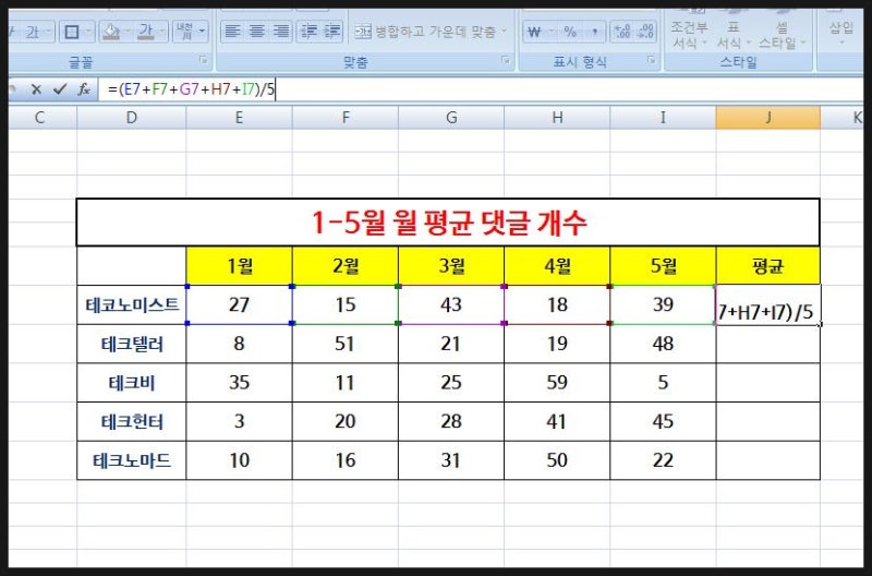 엑셀 Average 함수 평균값 구하기 완벽 정리 네이버 블로그