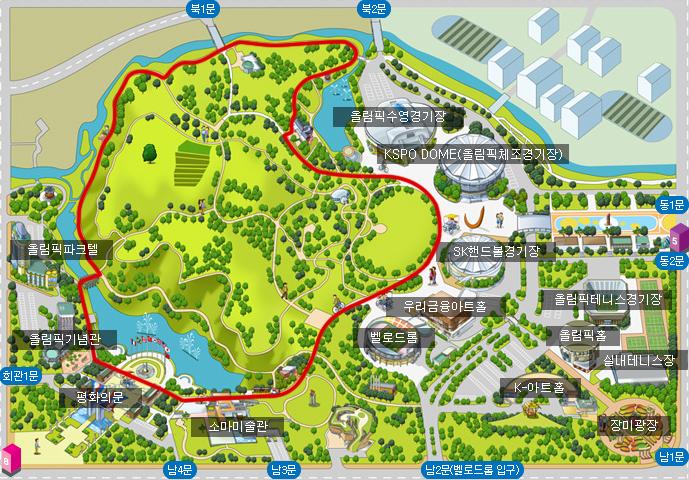 서울러닝코스10km~ 올림픽공원몽촌토성 러닝코스 달리기 산책조깅코스로 이름붙여진 5개의 코스~ 호반토성추억연인젊음