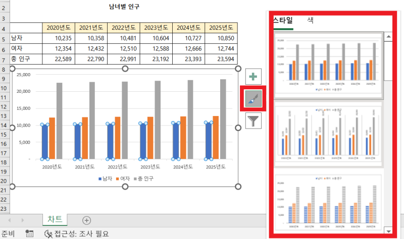 엑셀 차트 만들기보조축제목추천차트종류스타일변경이동서식피벗스파크라인 네이버 블로그