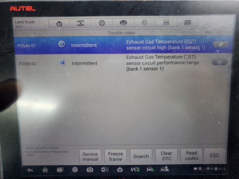 동대문수입차정비 L405 레인지로버 보그 4.4 디젤 엔진경고등 P0546-17 P2080-62 배기가스온도센서 단선, 작동범위 ...