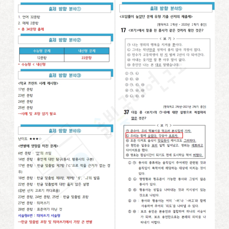 명덕여고2 국어 내신 경향 분석 및 적중 네이버 블로그