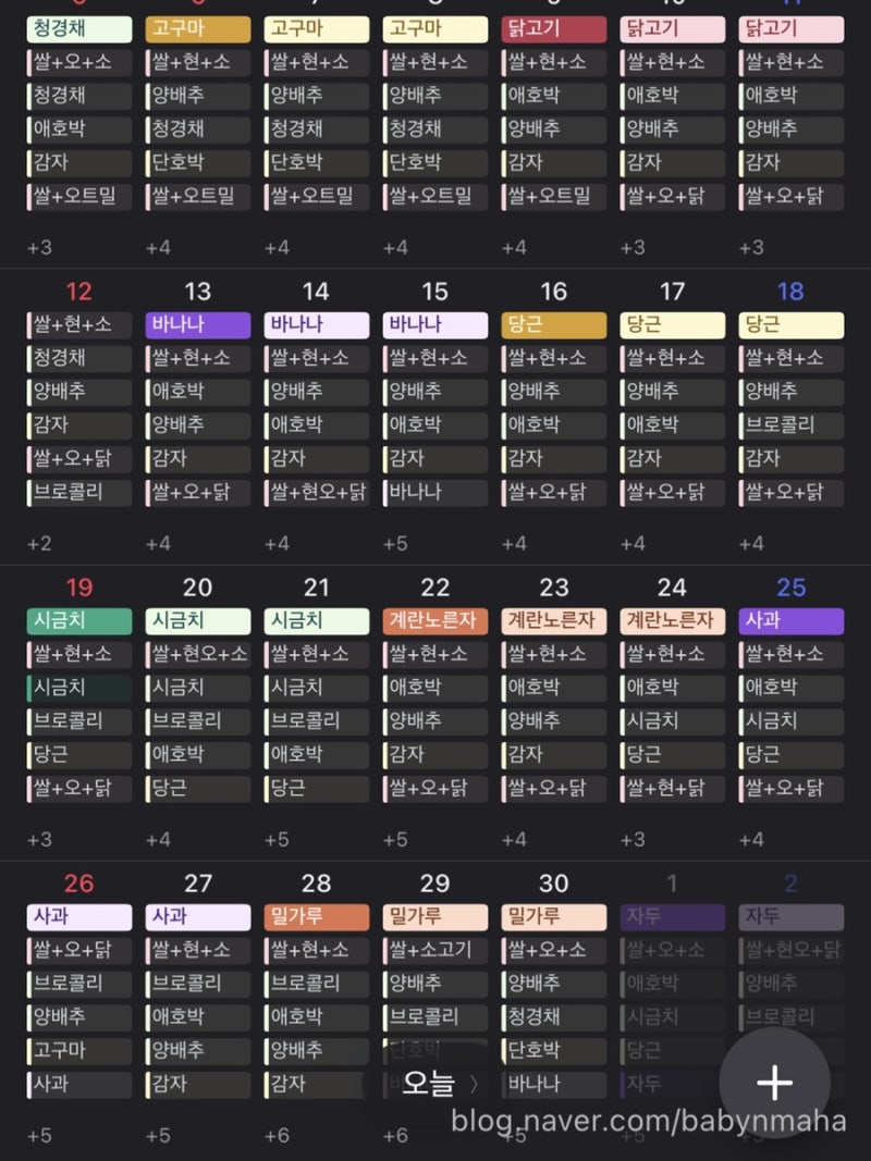 중기이유식 시기6개월 7개월와 먹는 양식단표스케줄 네이버 블로그
