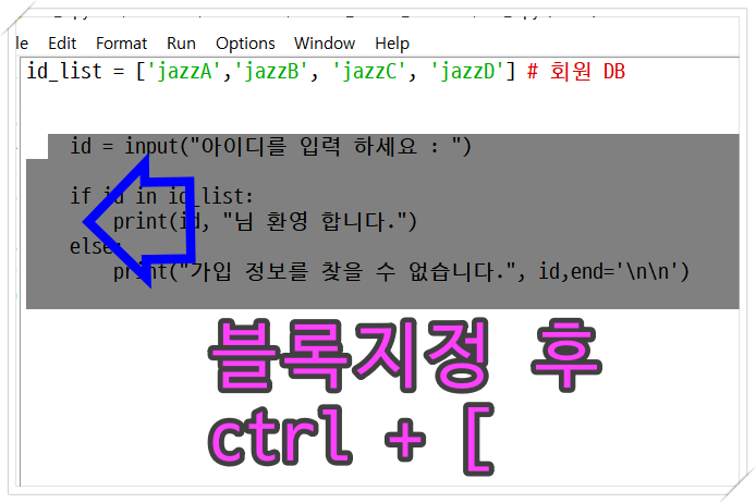 파이썬 IDLE 들여쓰기 : tab, tab+shift : 네이버 블로그