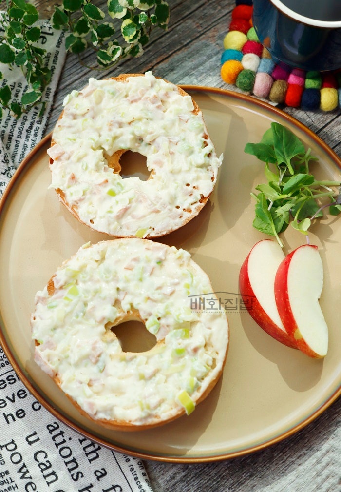 대파크림치즈 베이글 샌드위치 에어프라이어 굽기 크림치즈 요리 맛있게먹는법 네이버 블로그